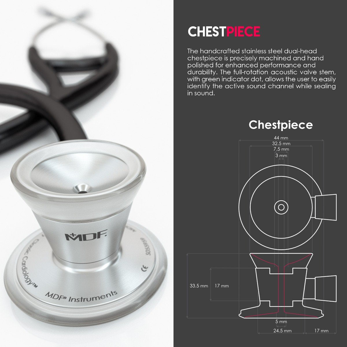 MDF® ProCardial® C3 Cardiology Stainless Steel Dual Head Stethoscope w ...